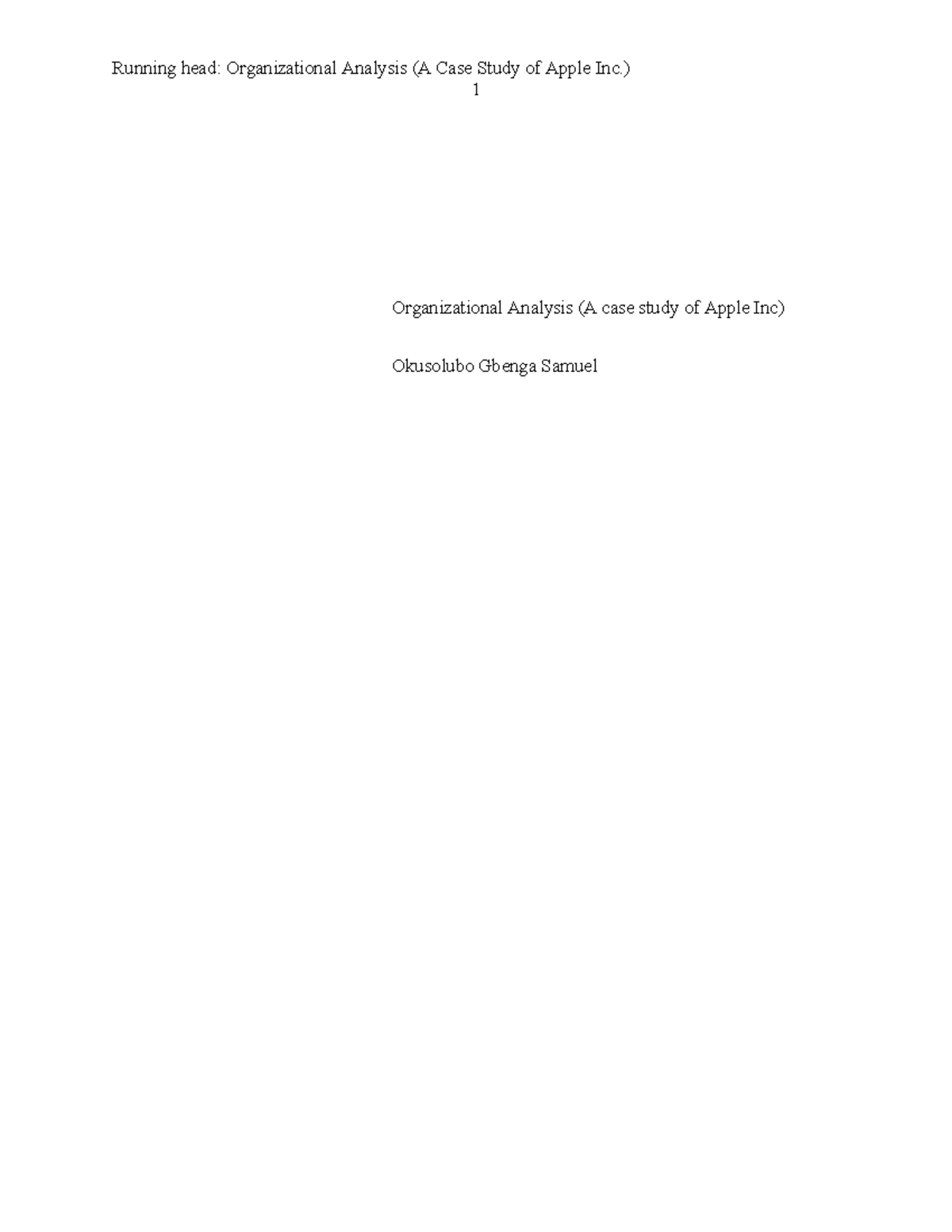 Organizational Analysisof Apple Inc - 1 Organizational Analysis (A case ...