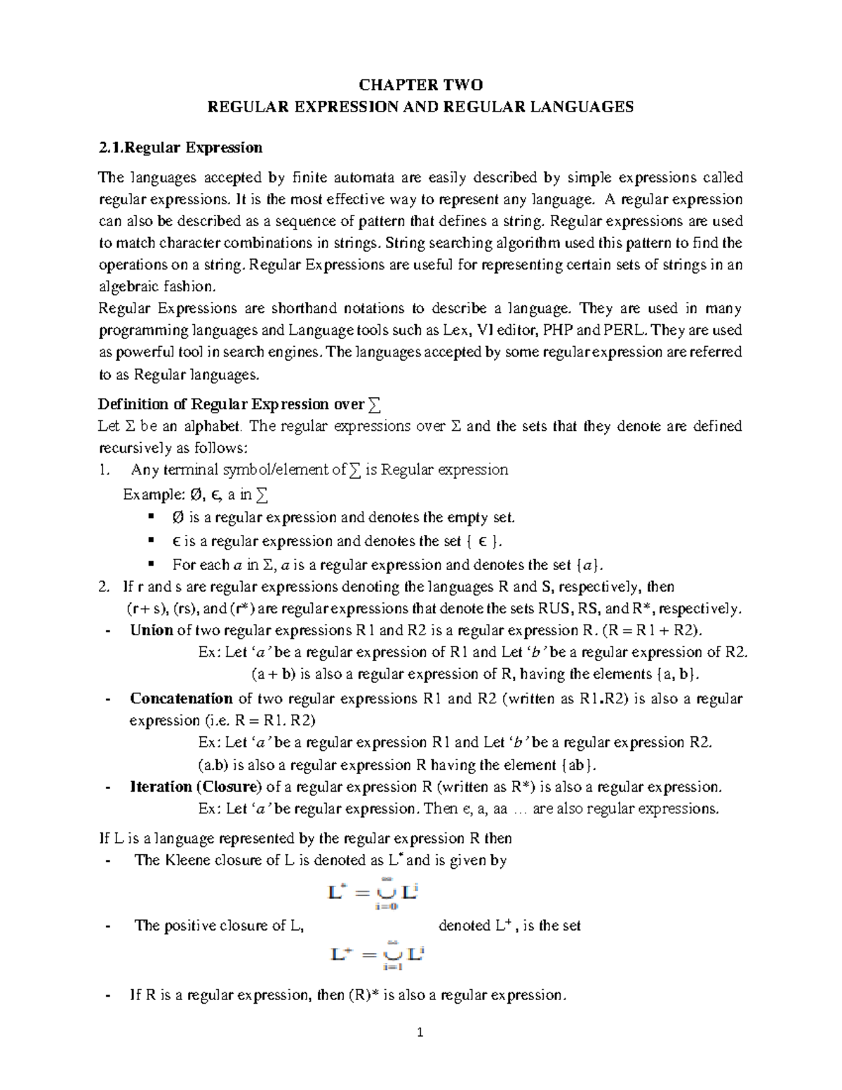 Autochapter TWO Final 1 - CHAPTER TWO REGULAR EXPRESSION AND REGULAR ...