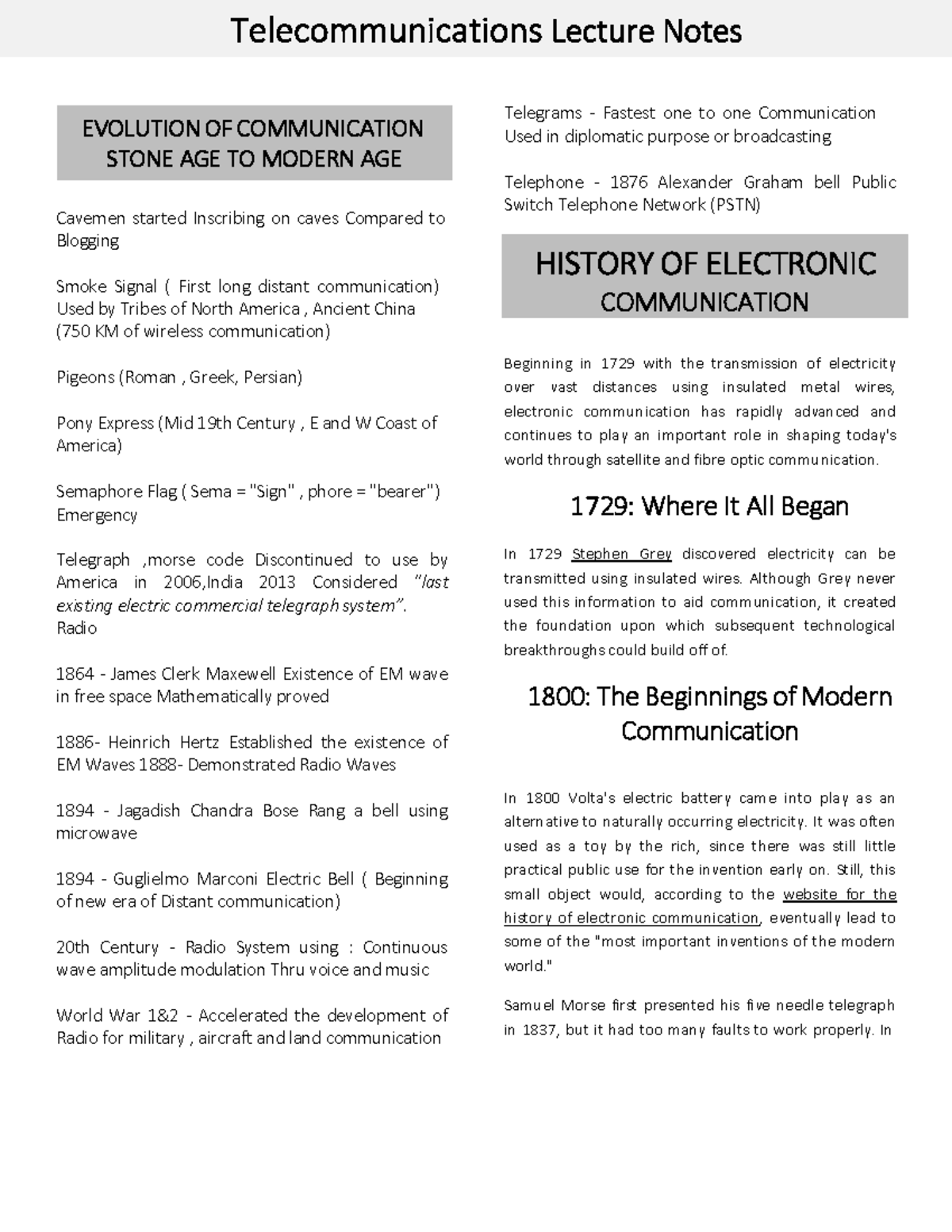 Telecommunitions-Lecture-notes - Telecommunications Lecture Notes ...