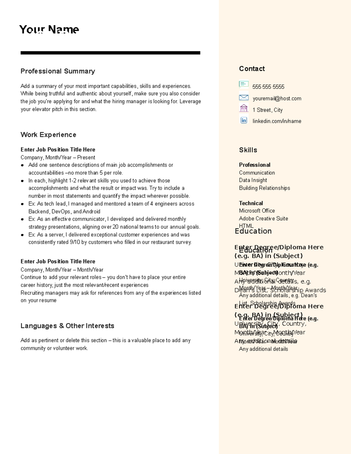 Combined Resume Template A - Professional Summary Add a summary of your ...