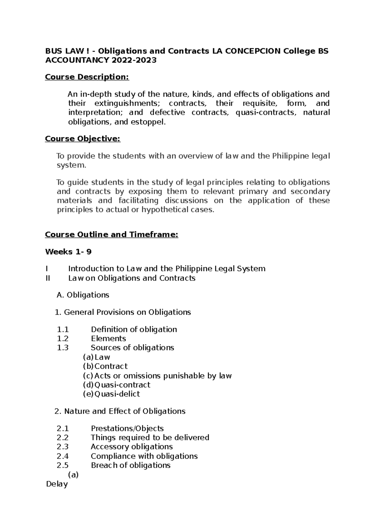 Law-21-Syllabus - syllabus - BUS LAW! - Obligations and Contracts LA ...