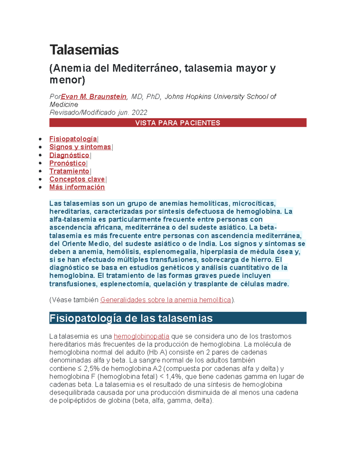 Talasemias - Talasemias (Anemia del Mediterráneo, talasemia mayor y ...