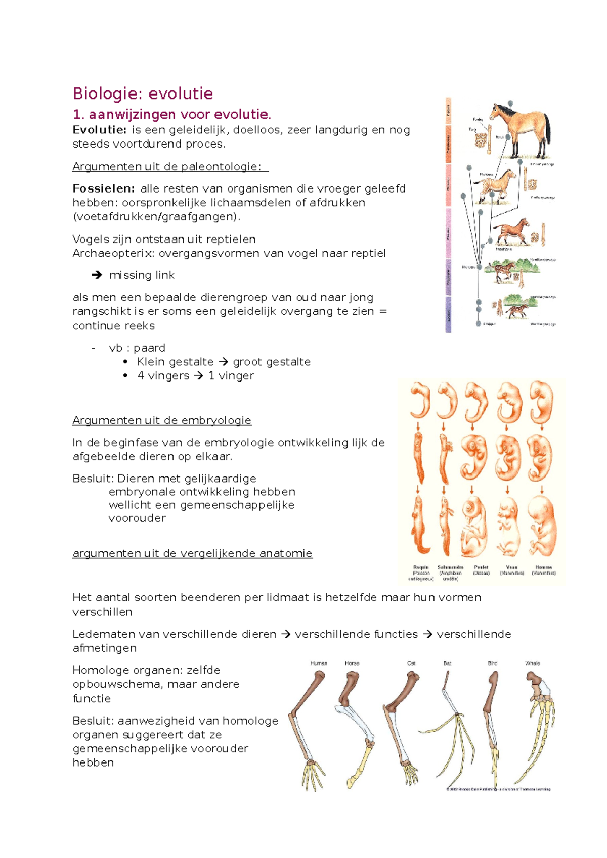 Biologie evolutie 1 - aanwijzingen voor evolutie. Evolutie: is een ...