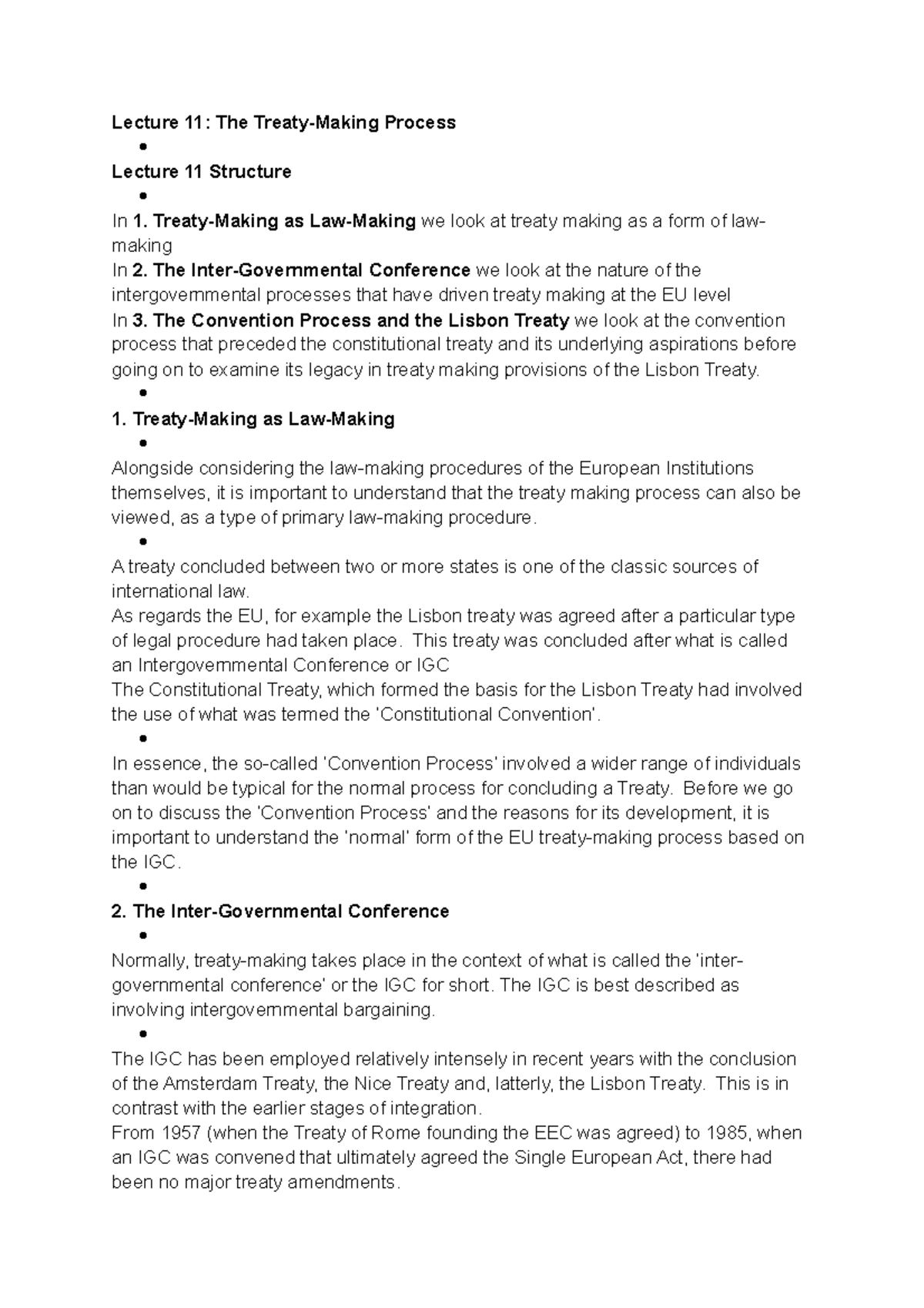 Lecture 11 - notes - Lecture 11: The Treaty-Making Process Lecture 11 ...
