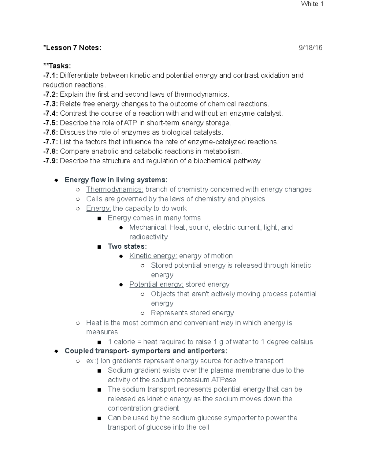 Lesson 7 - Lecture notes 1 - White 1 7 Notes: Differentiate between ...