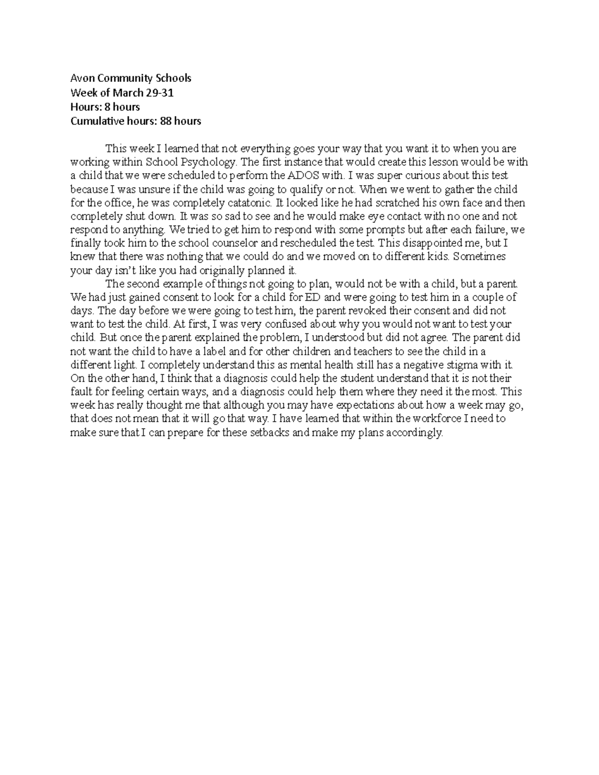 Journal 5 - Course work paper - Avon Community Schools Week of March 29 ...