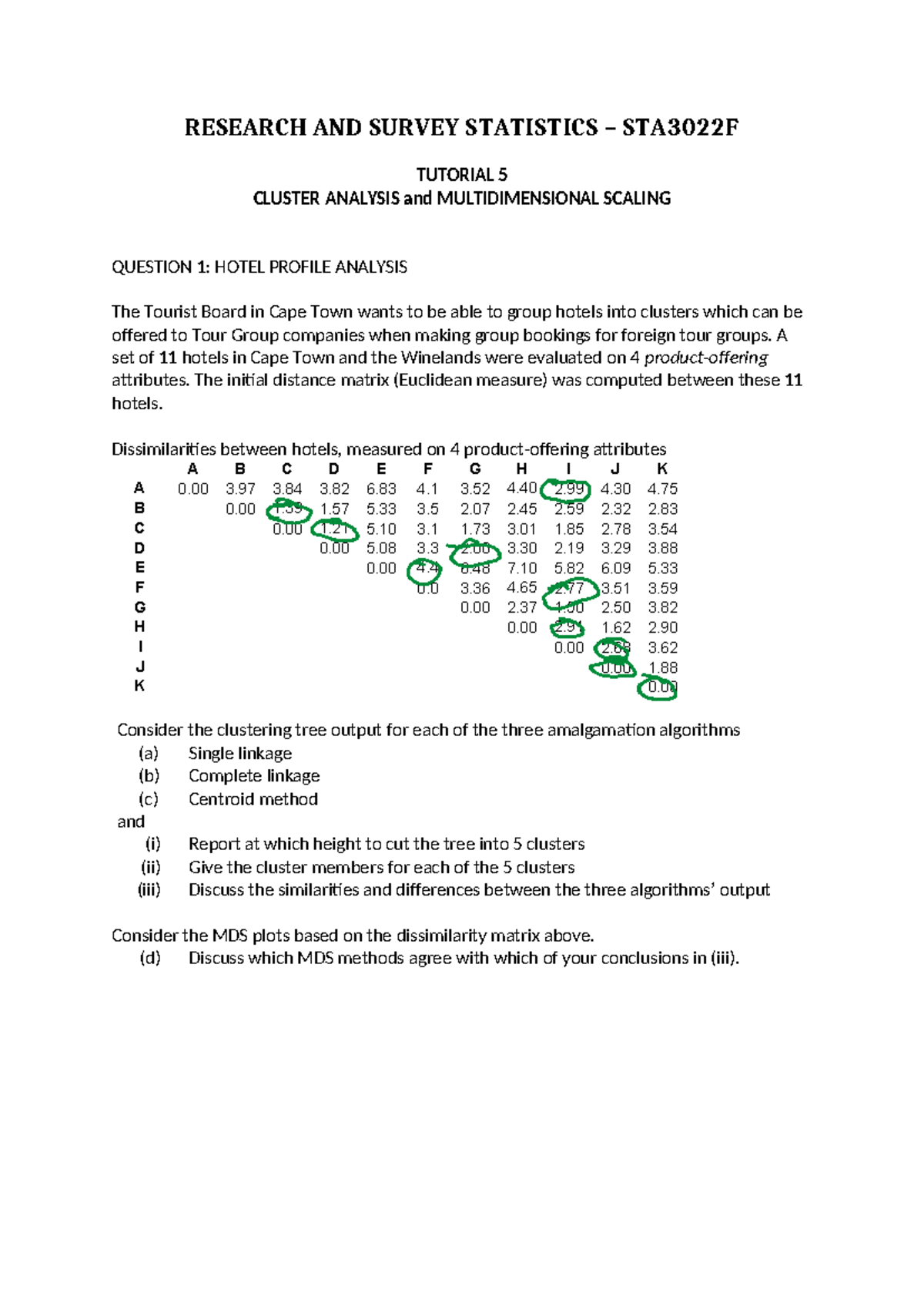 STA3022 Tut 5 Cluster Analysis and MDS - RESEARCH AND SURVEY STATISTICS ...