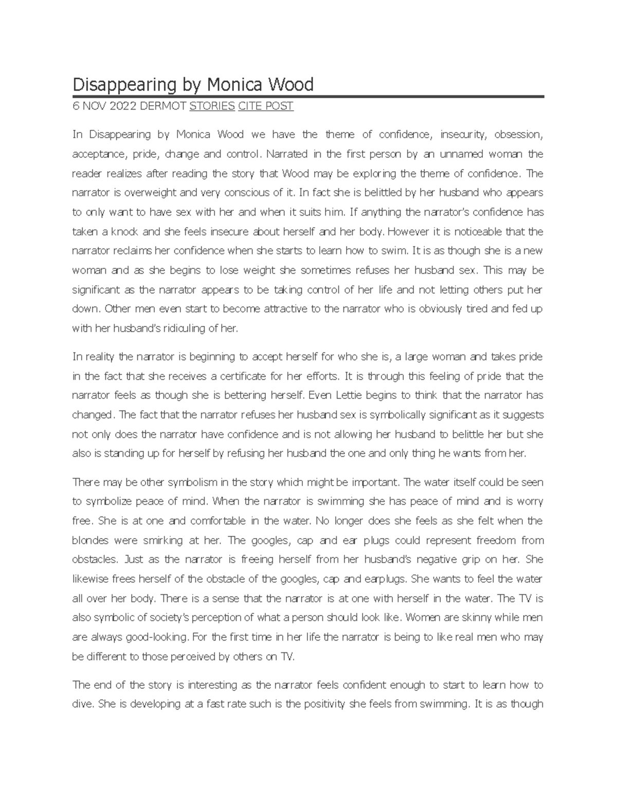 Analysis Disappearing by Monica Wood - Disappearing by Monica Wood 6 ...