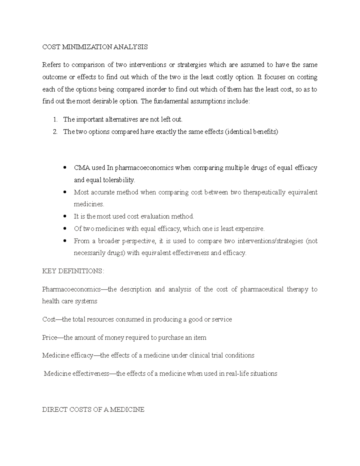 COST Minimization Analysis - COST MINIMIZATION ANALYSIS Refers to comparison of two ...