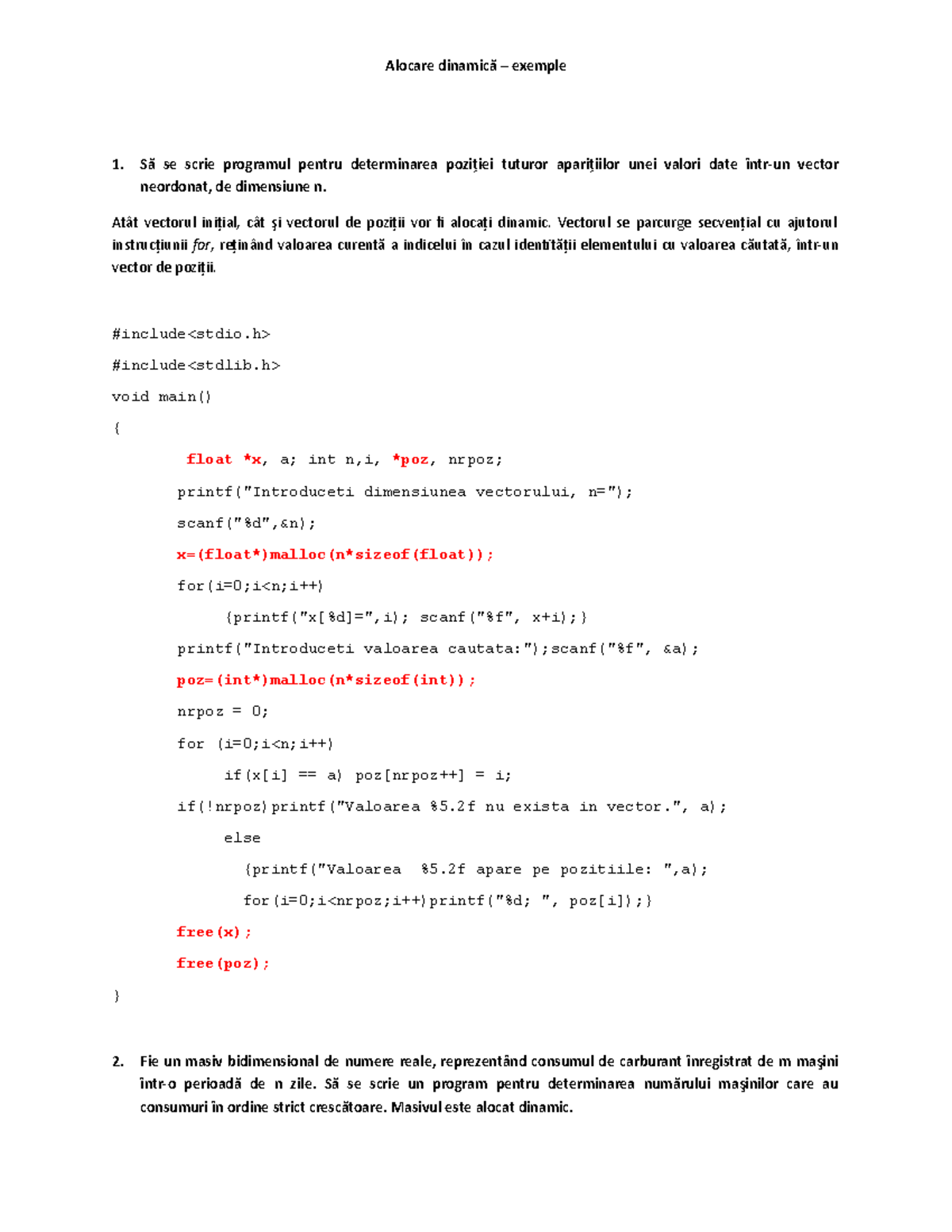 S11 - Exemple cu alocare dinamica si cu subprograme - Alocare dinamică – exemple Să se scrie ...