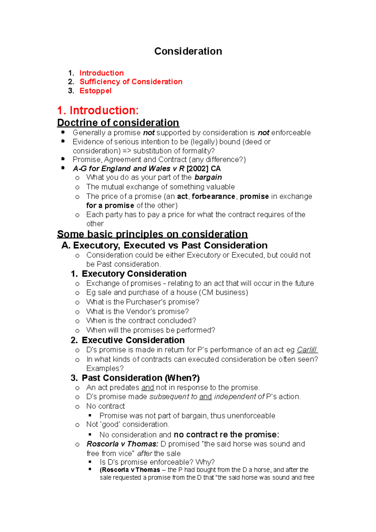 7. Consideration intro - Consideration 1. Introduction 2. Sufficiency ...