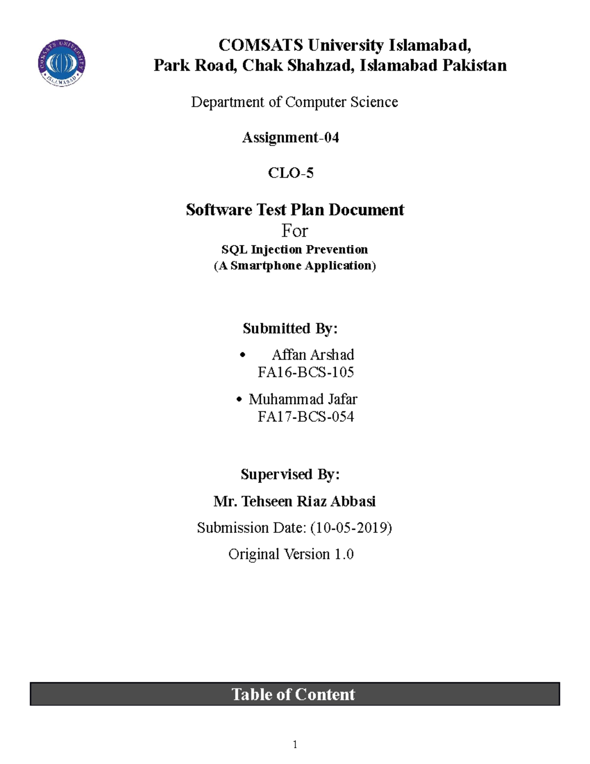 Group 1 BCS-4A-STP - COMSATS University Islamabad, Park Road, Chak Shahzad, Islamabad Pakistan ...