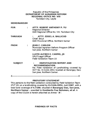 Investigation Report for Checking - O-CLOA-1079 - Republic of the ...