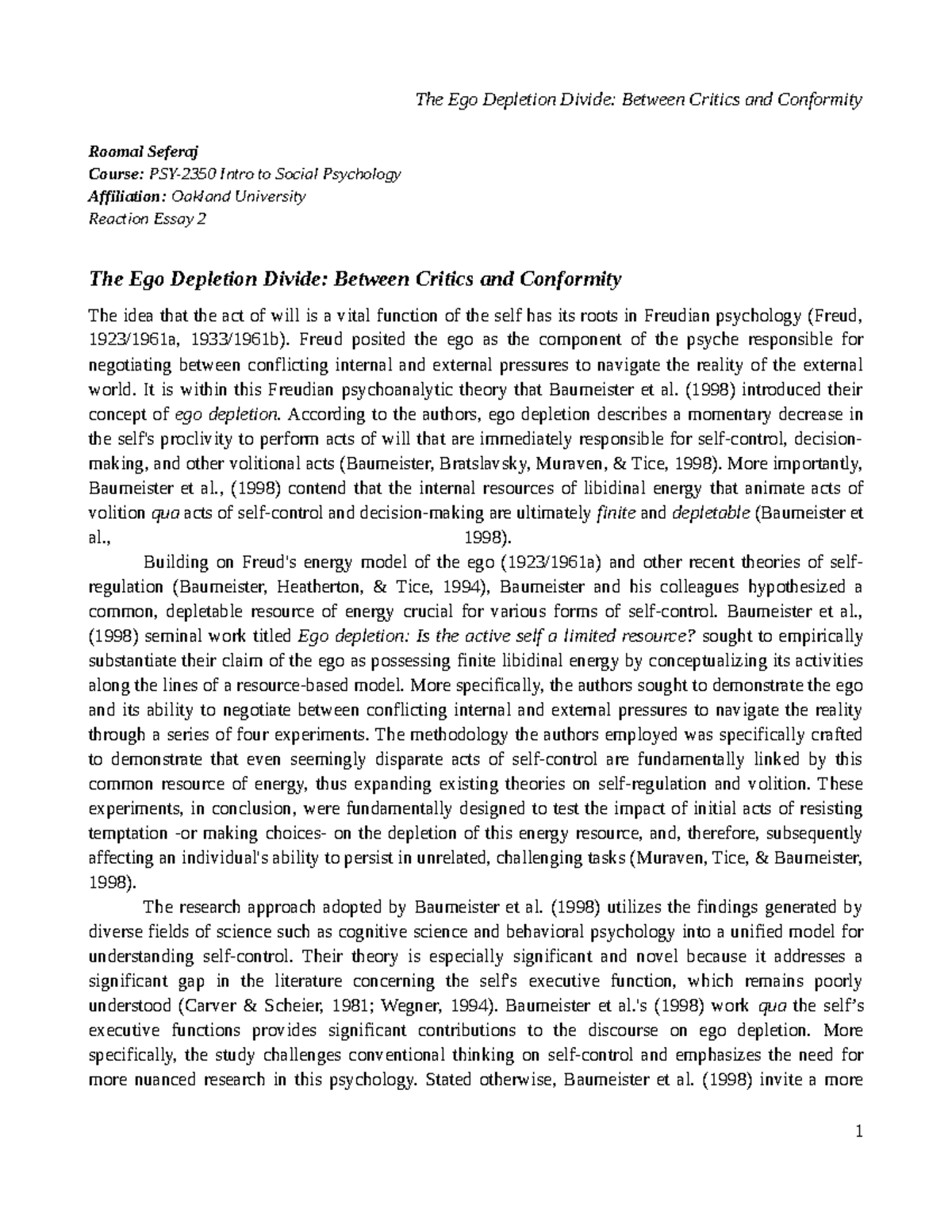 2023 - Seferaj, Roomal - The Ego Depletion Divide Between Critics and ...