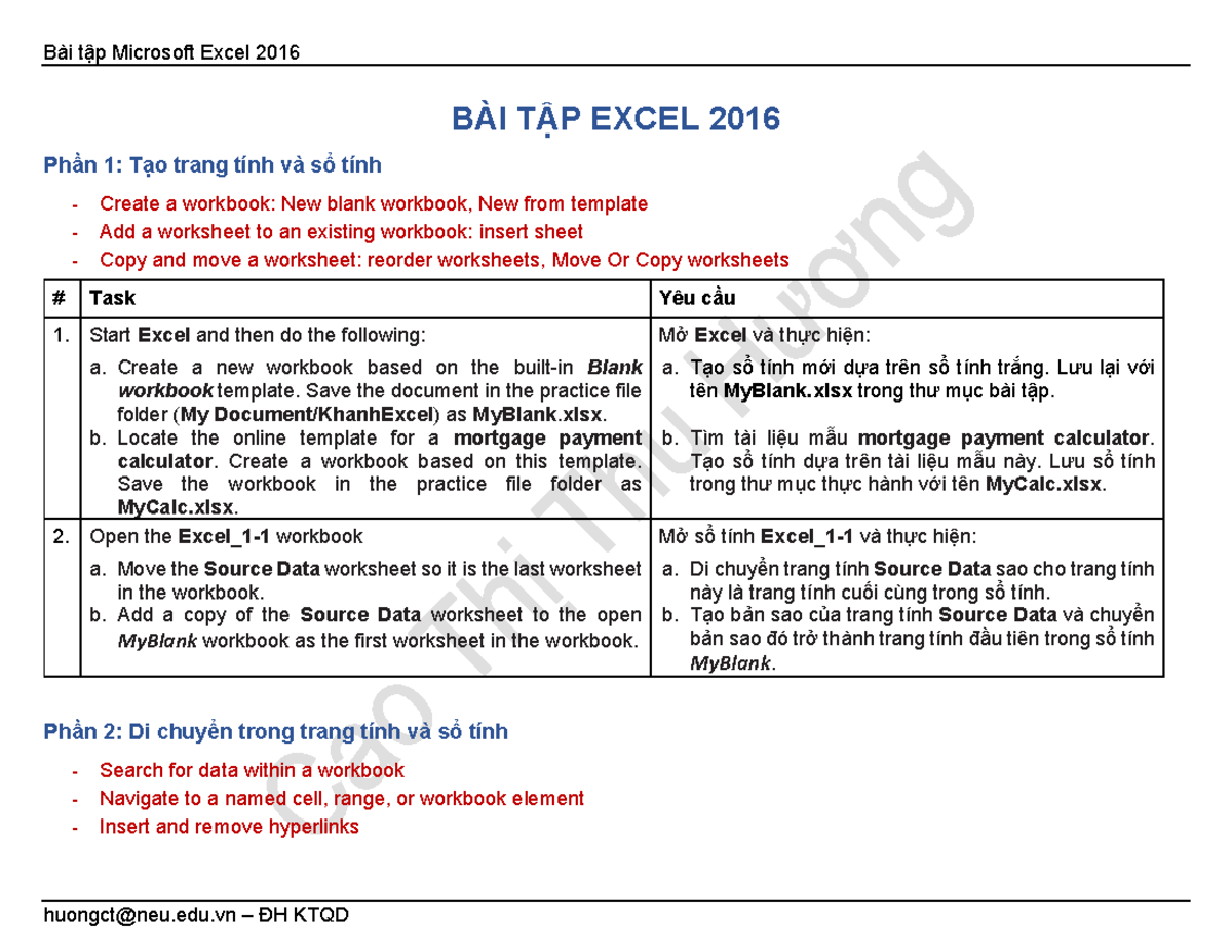 5. Bai Tap Nmcntt-Chuong 3-Excel 1-Dulieu - BÀI TẬP EXCEL 2016 Phần 1: Tạo trang tính và sổ tính ...