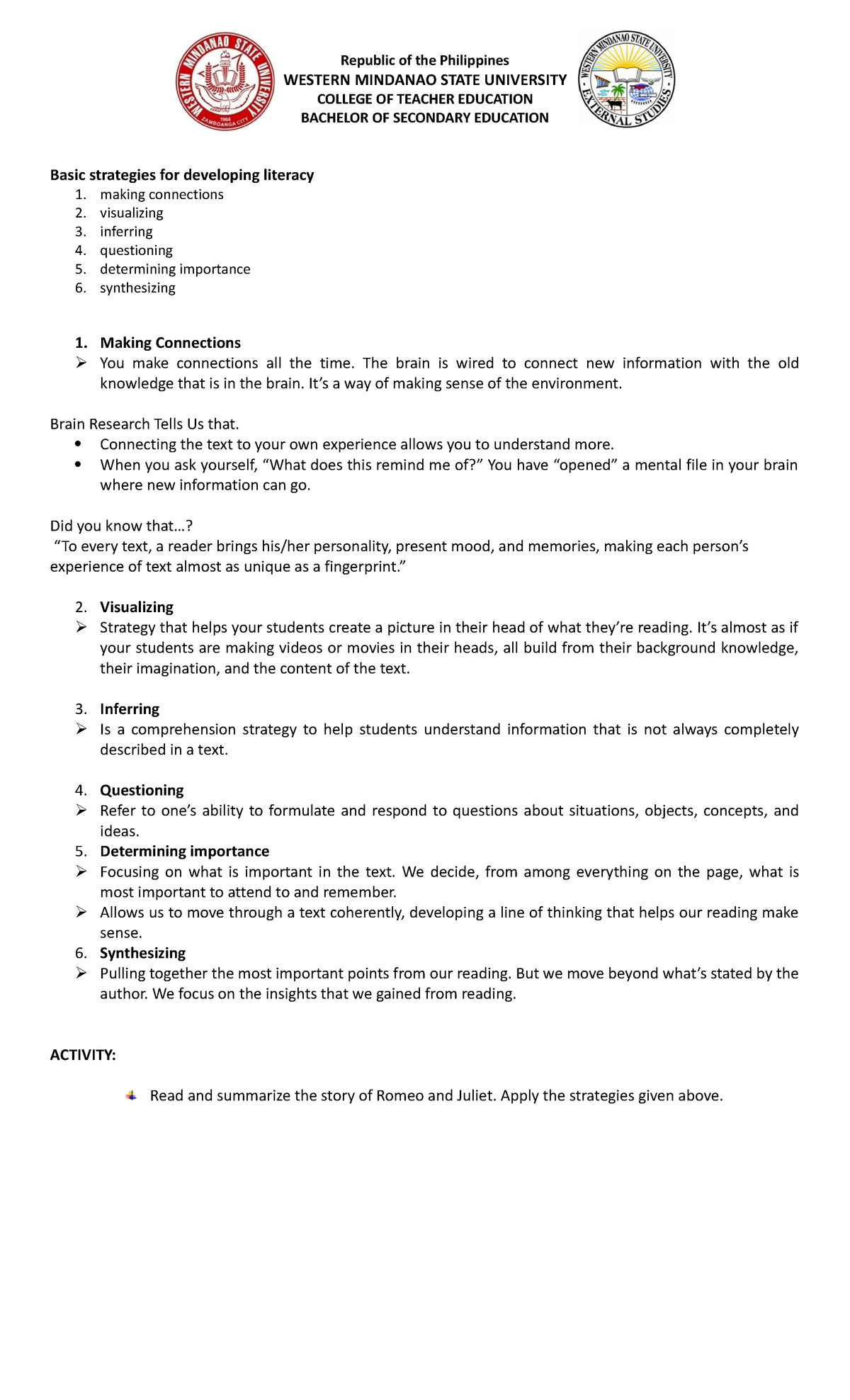 PED-110-4th - ped - Republic of the Philippines WESTERN MINDANAO STATE ...