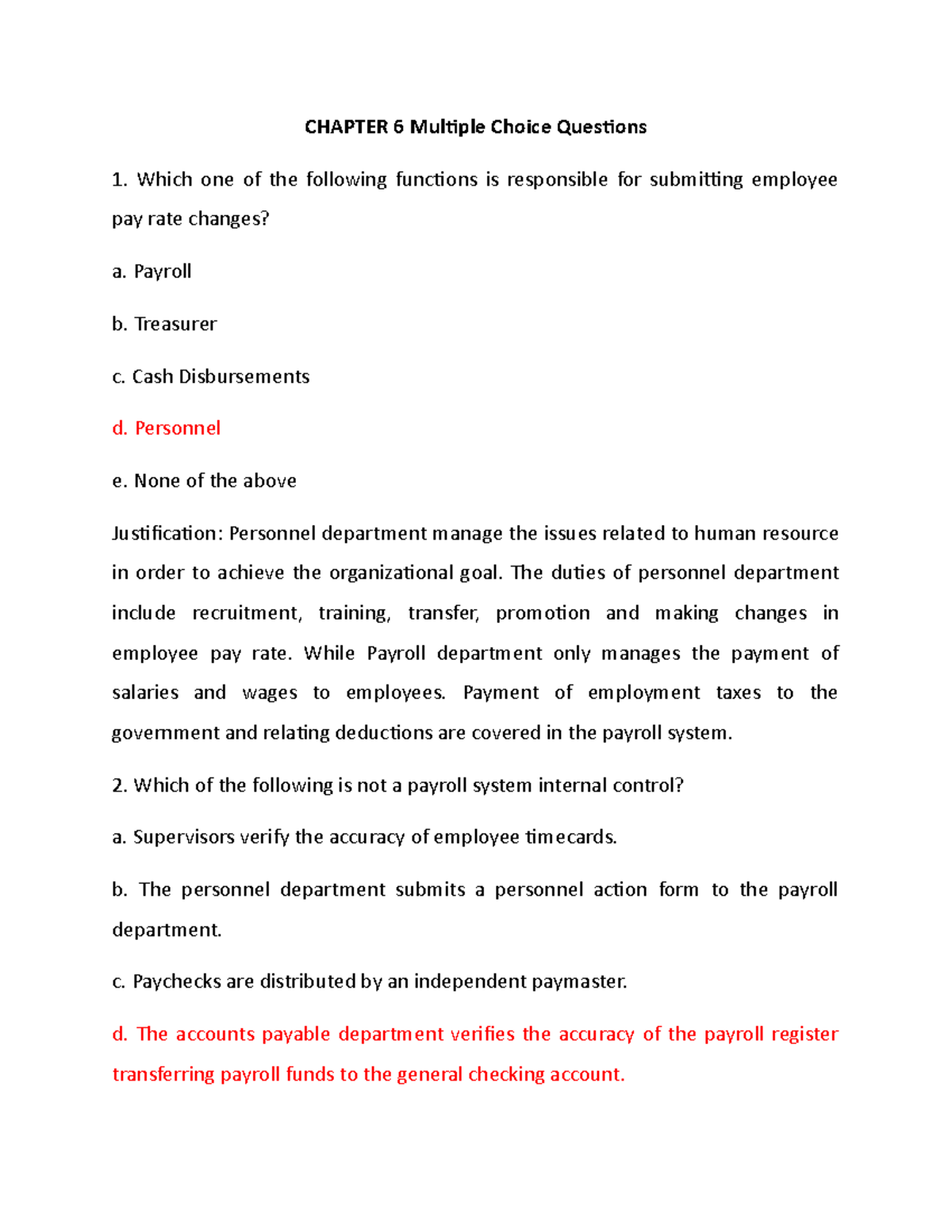 Chapter 6 Multiple Choice Questions - CHAPTER 6 Multiple Choice Questions Which one of the ...
