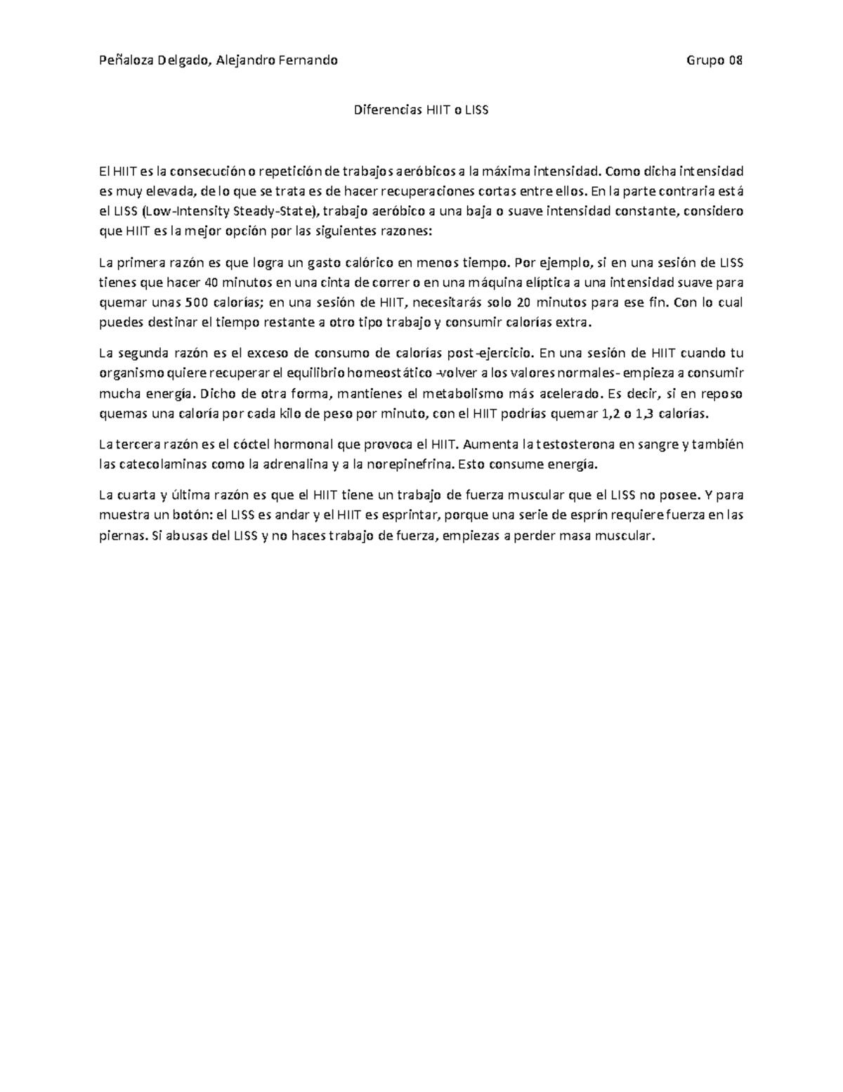Diferencias HIIT o LISS - Peñaloza Delgado, Alejandro Fernando ...