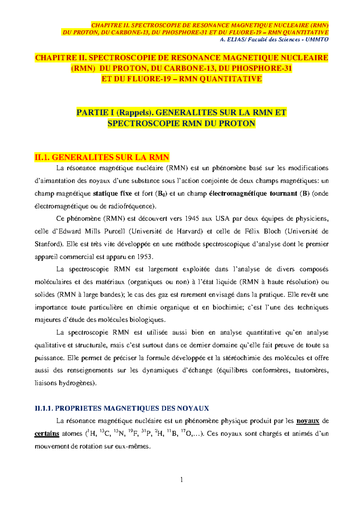 A) Partie-I (Rappels)-RMN- Generalites et RMN-H-2021 - DU PROTON, DU ...