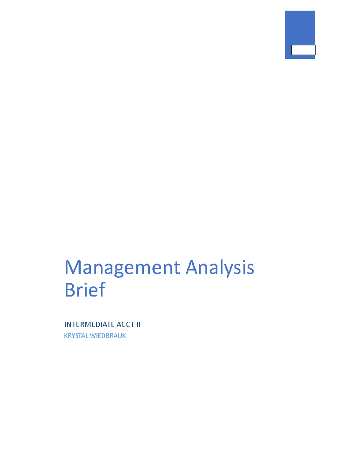 Management Analysis Brief Accounting II - Management Analysis Brief ...