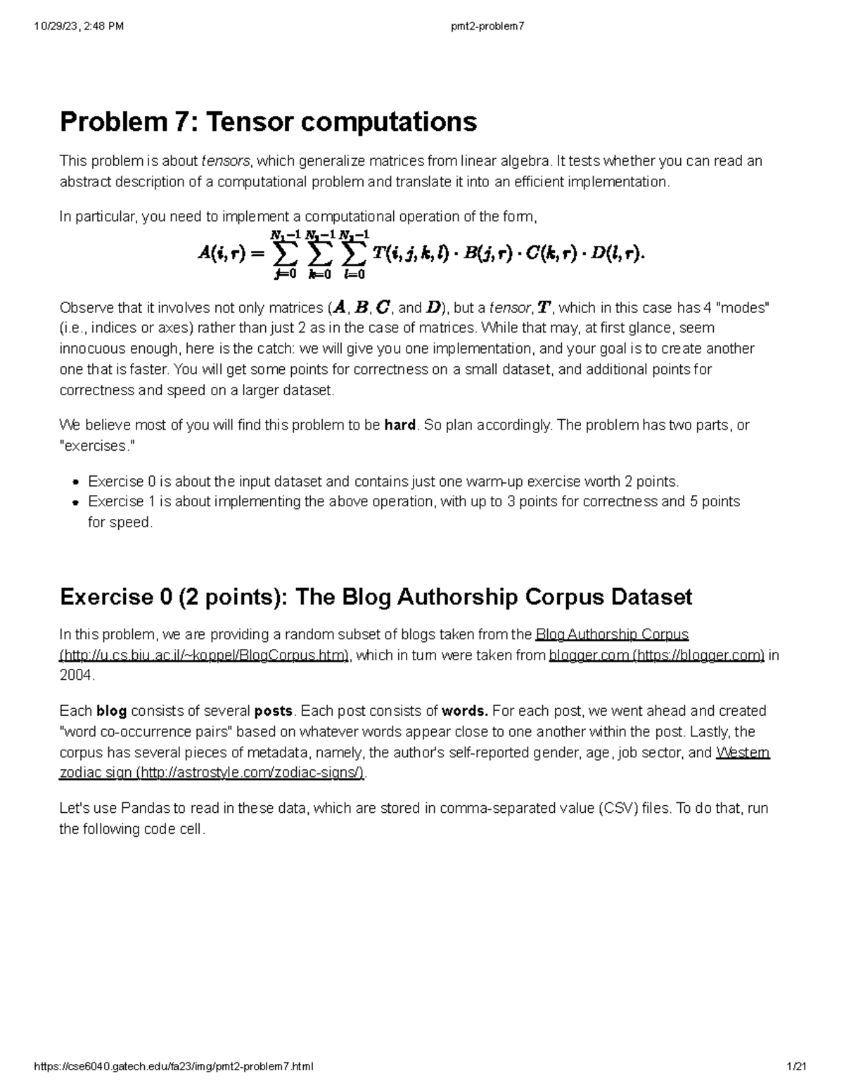 Pmt2 Problem 7 Pre For Midterm 2 Problem 7 Tensor Computations This Problem Is About