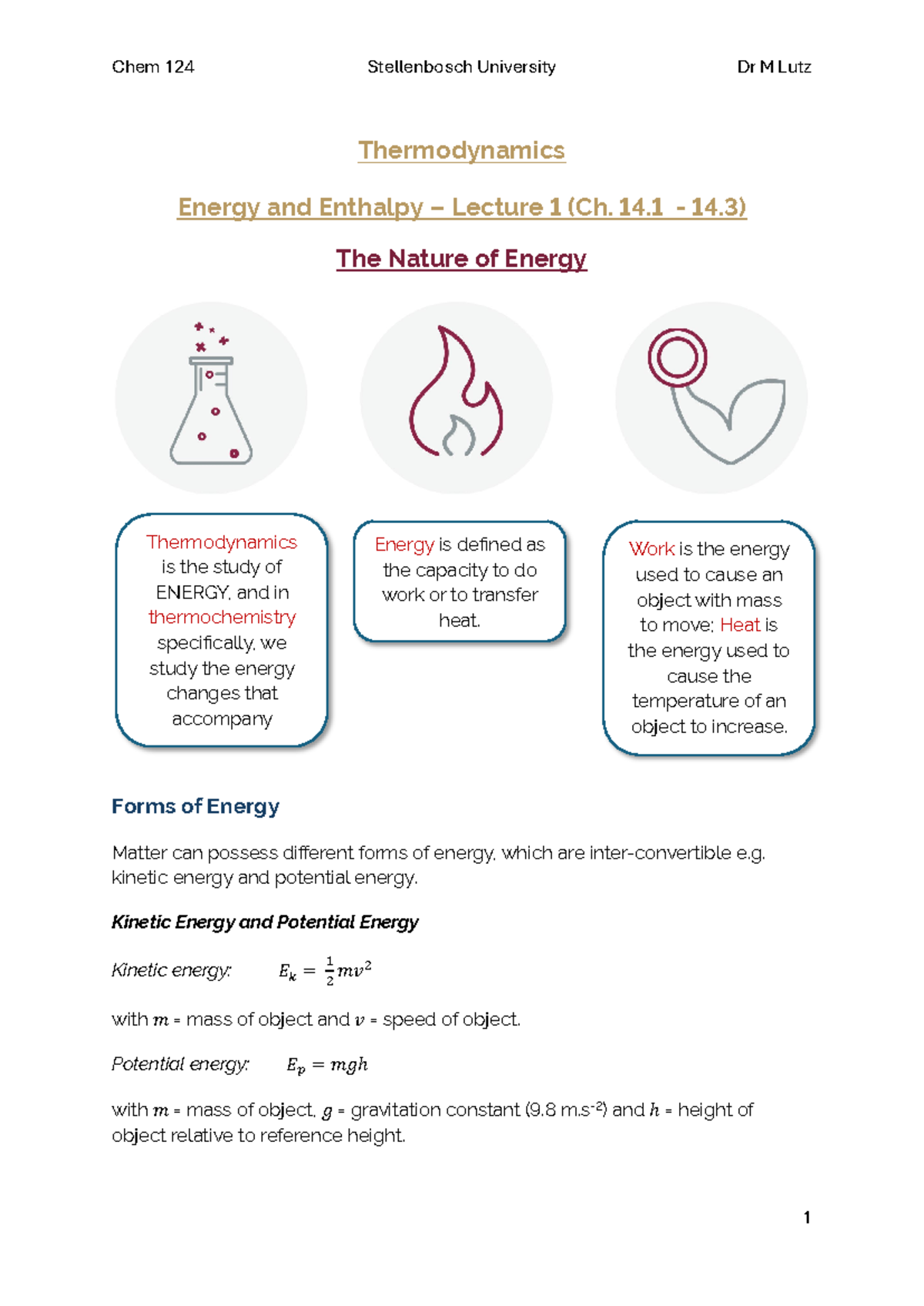 Thermodynamics Part 1 - Lecture 1 - Thermodynamics Energy and Enthalpy ...