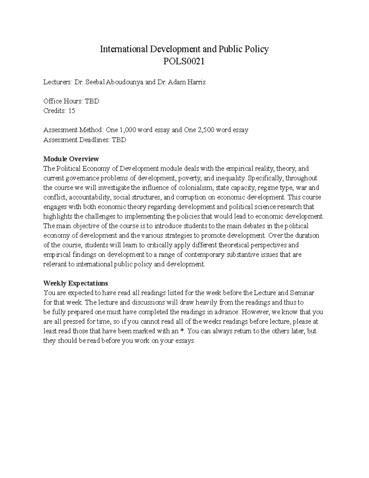 POLS0021 Syllabus 22-23 - International Development and Public Policy ...