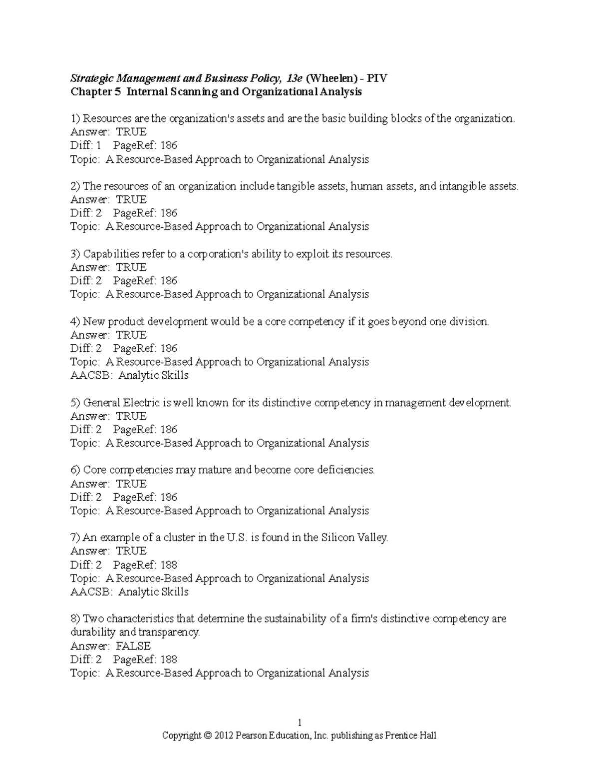 Chapter 5 - Test Bank MCQ - Strategic Management - strategic management ...