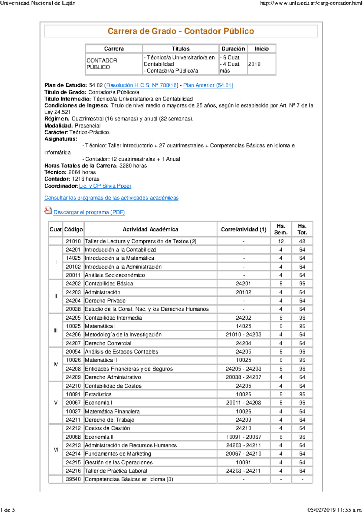 Plan de estudios Contador Publico - Carrera de Grado - Contador Público ...