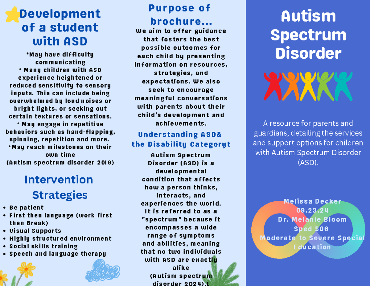 Brochure on Autism - A resource for parents and guardians, detailing ...