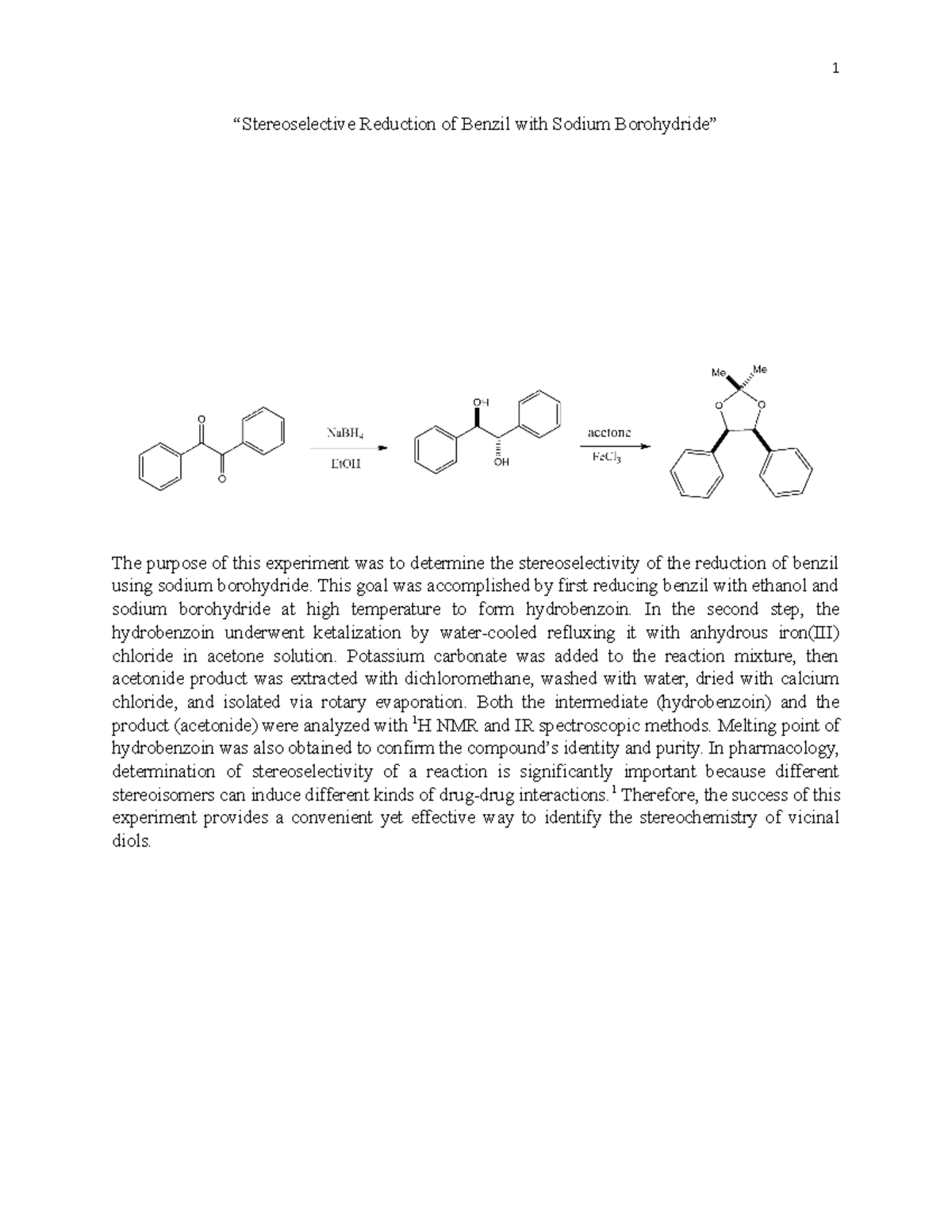 Stereoselective Reduction of Benzil with Sodium Borohydride - This goal ...