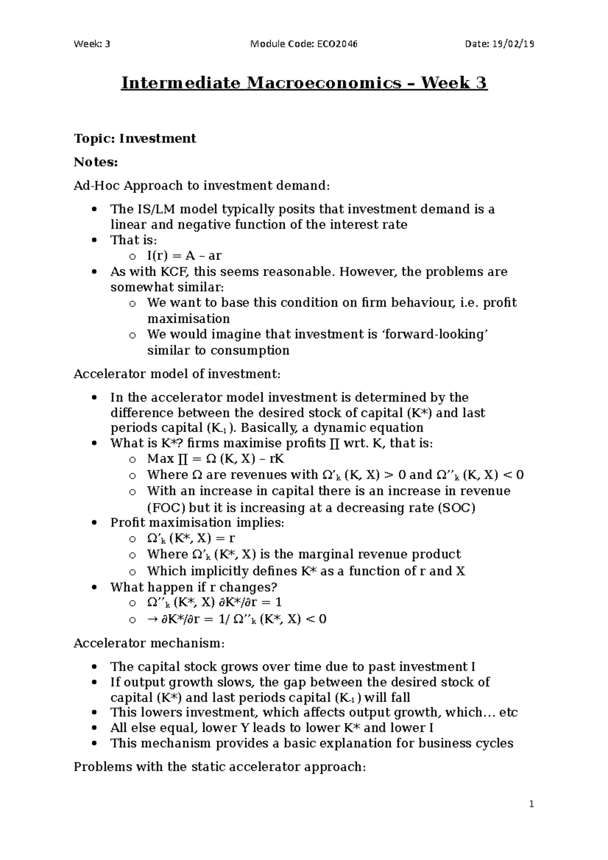 Intermediate Macroeconomics - week 3 - Intermediate Macroeconomics ...