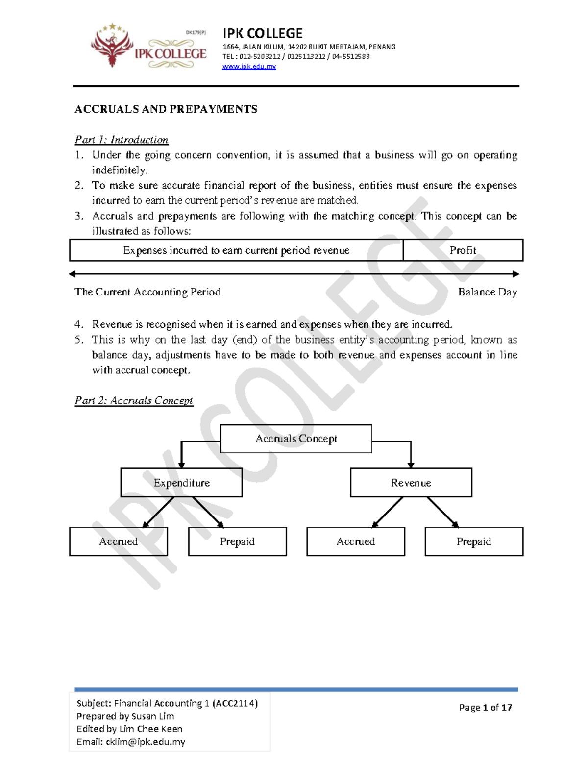 Accruals and Prepayments - Subject: Financial Accounting 1 (ACC2114) Page 1 of 17 Prepared by ...