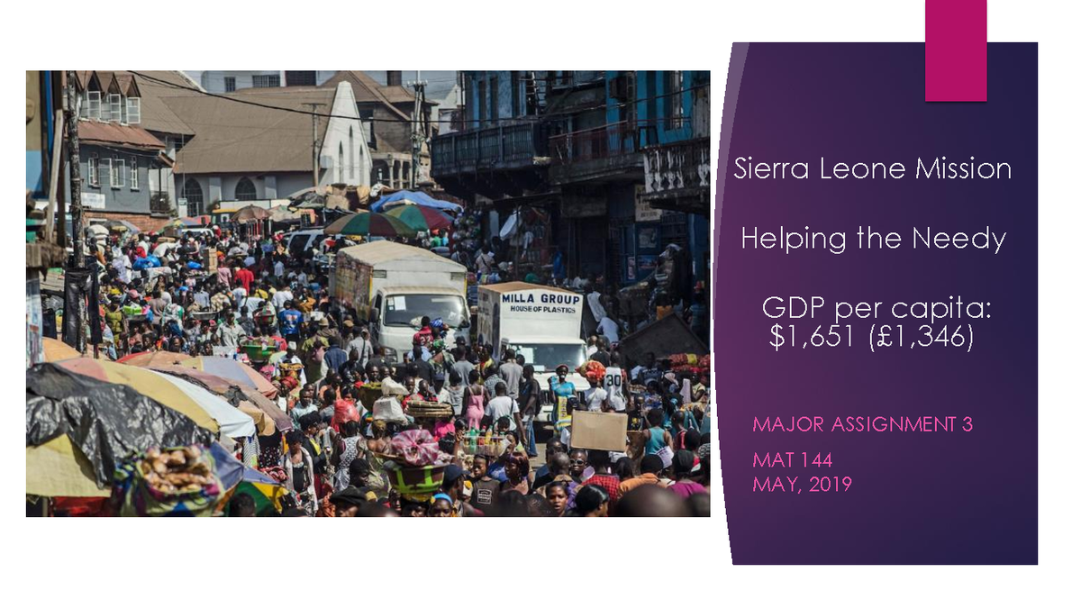 MAT 144 Major Assignment 3 Part 1 Final - Sierra Leone Mission Helping ...