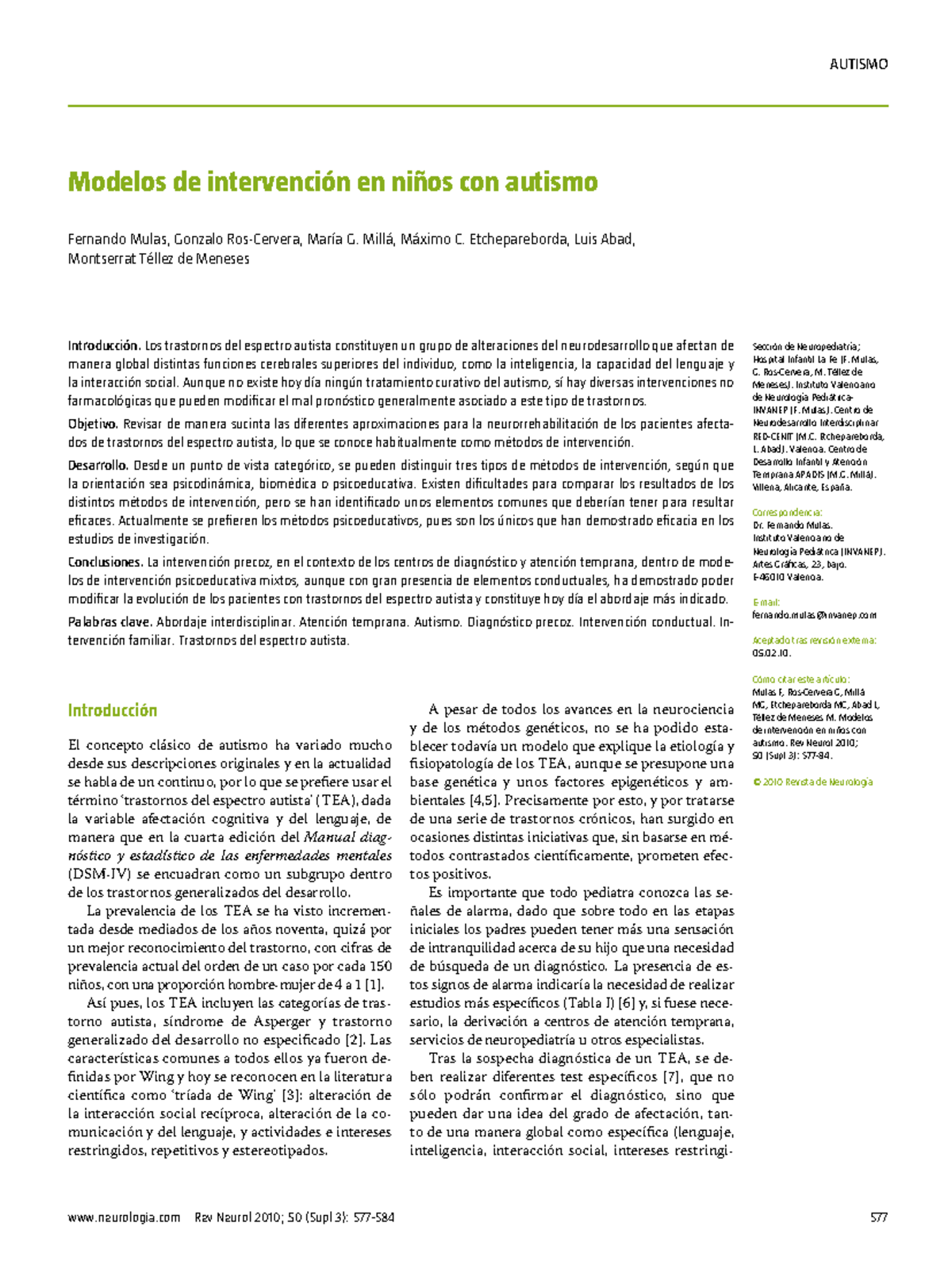 Modelos de Intervención en TEA - neurologia Rev Neurol 2010; 50 (Supl 3 ...