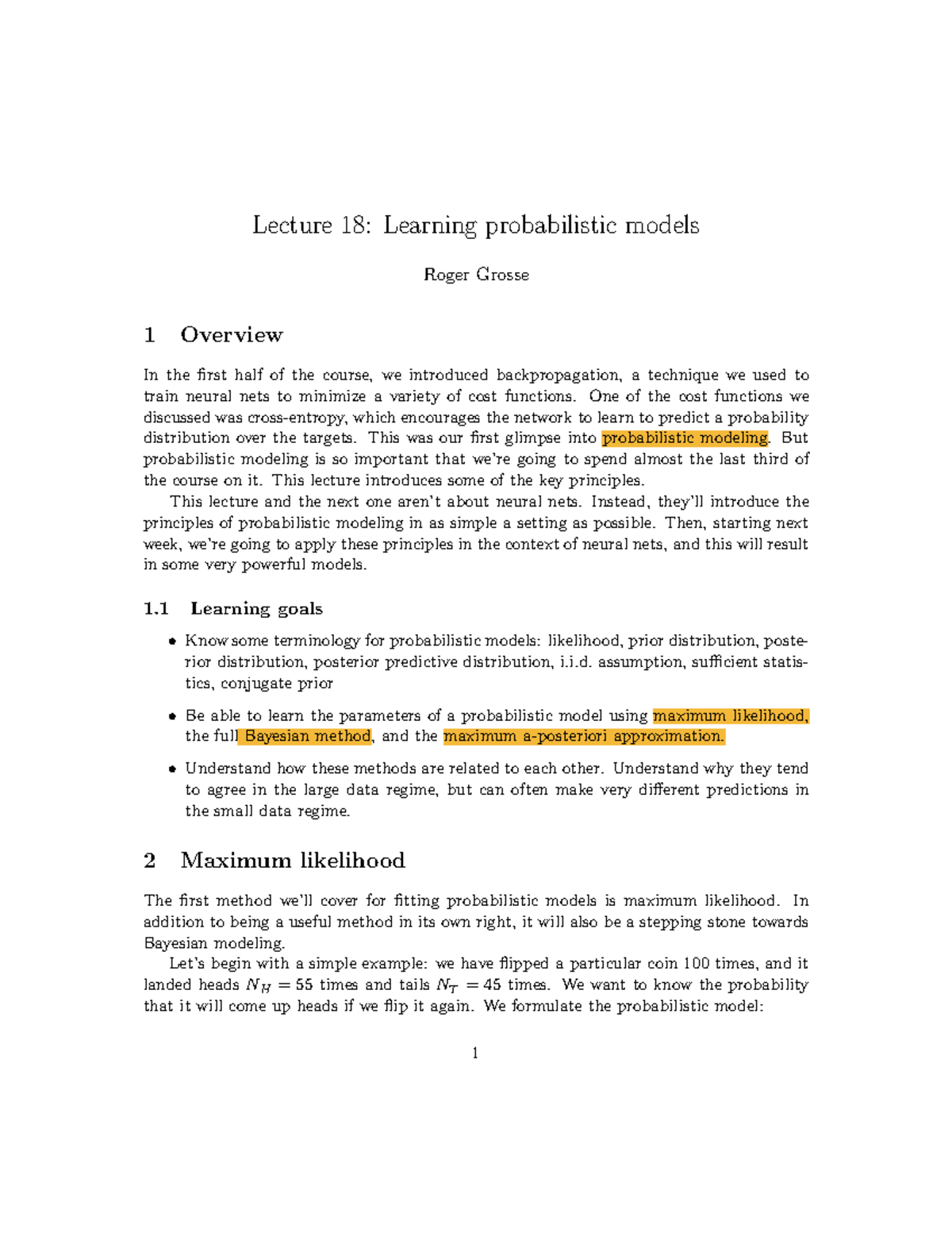 L18 Learning Probabilistic Models - Lecture 18: Learning probabilistic ...