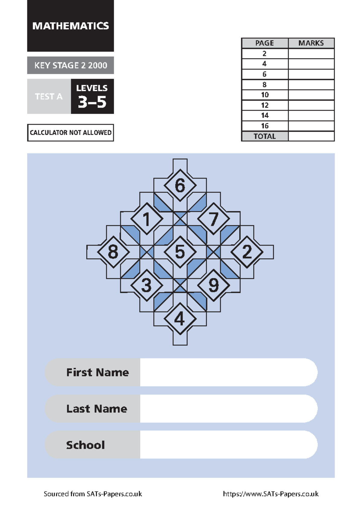 Ks2 mathematics 2000 test a - CALCULATOR NOT ALLOWED MATHEMATICS KEY ...