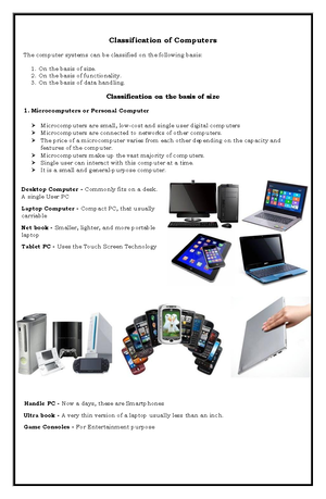 Classification of Computers - On the basis of functionality. On the ...