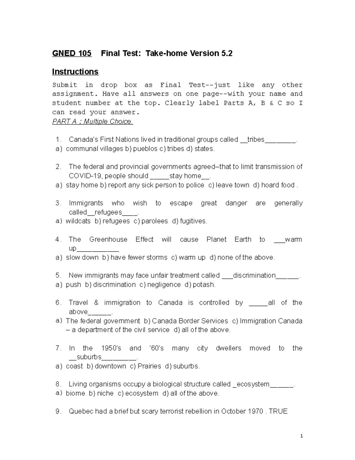GNED 105 - assignment - GNED 105 Final Test: Take-home Version 5 ...