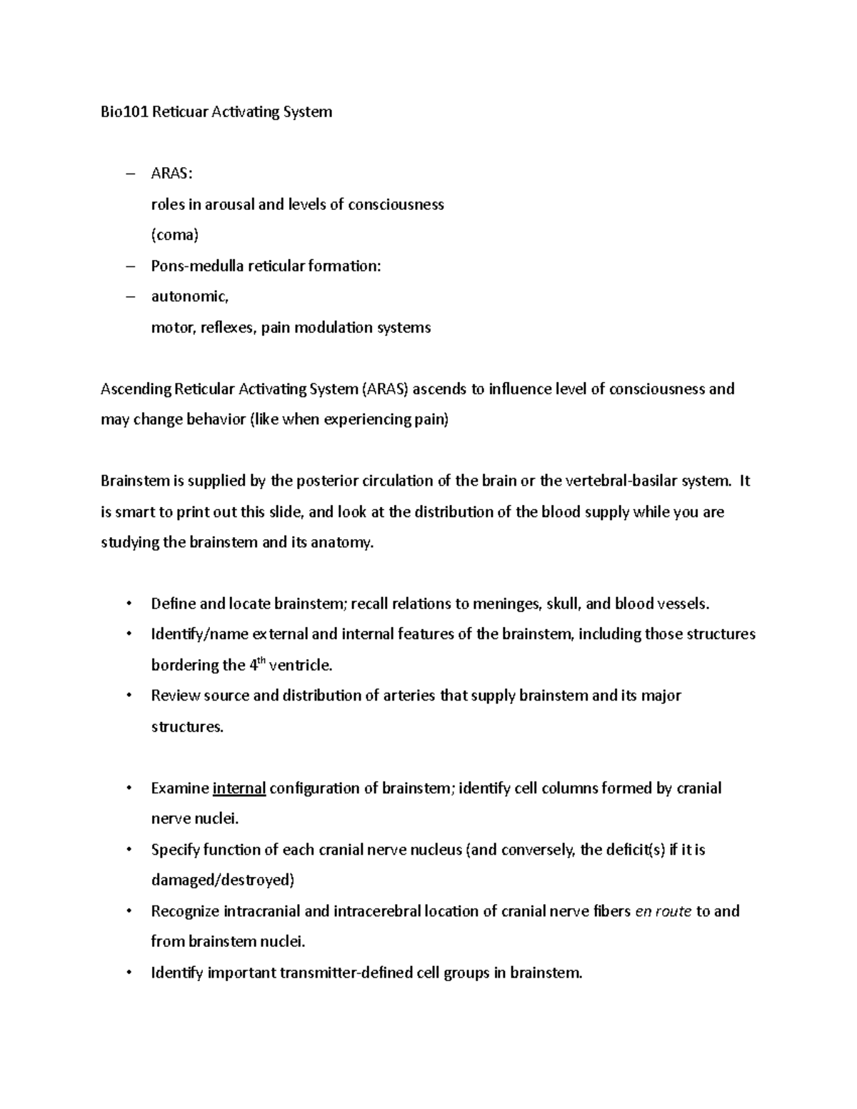 Bio101 Reticular Activating System - Bio101 Reticuar Activating System ...