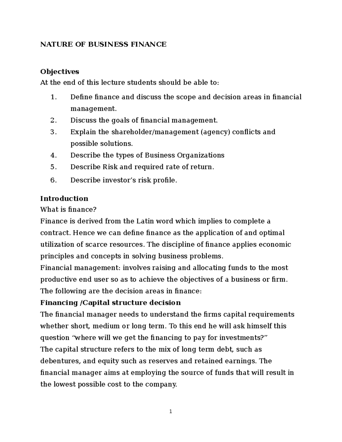 Introduction TO Business Finance - NATURE OF BUSINESS FINANCE ...