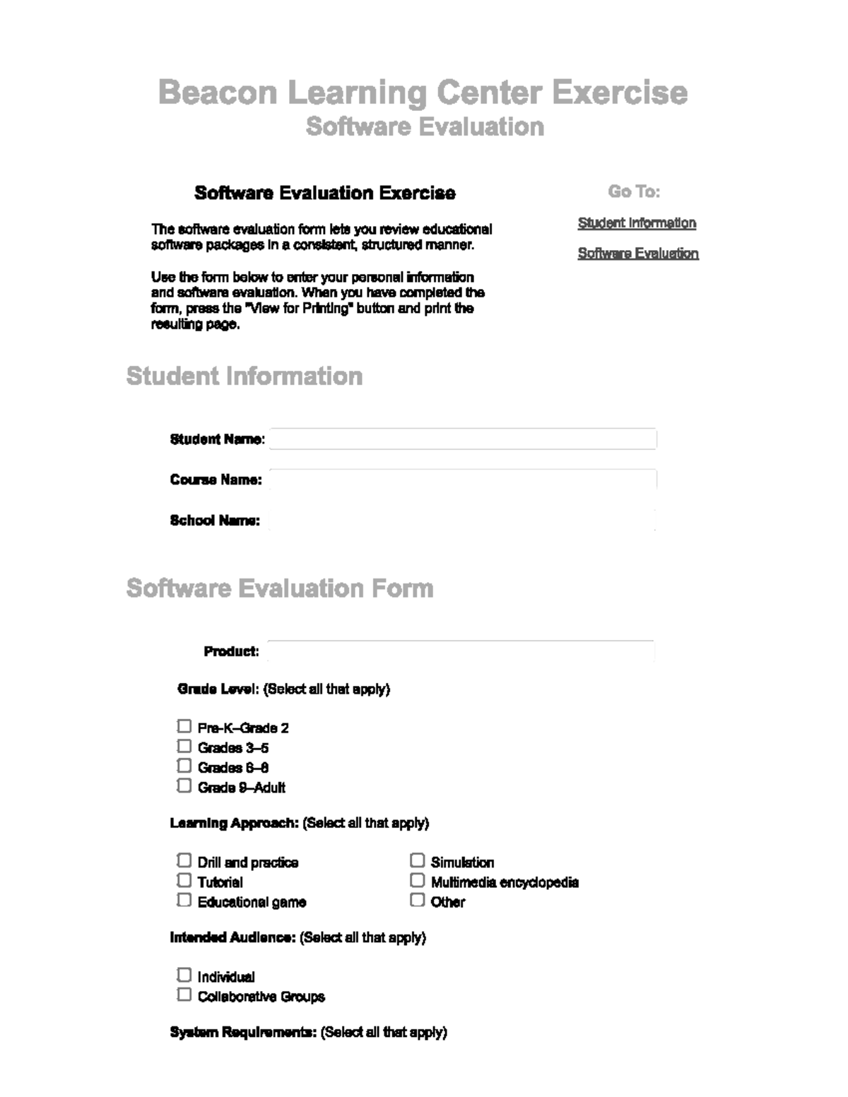 Software eval tool 1 balnk - TET1 - Studocu