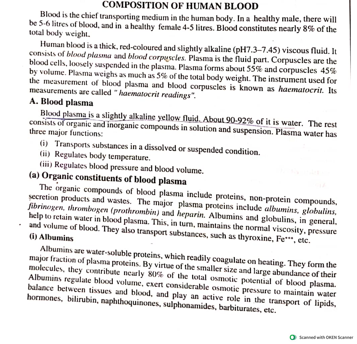 Composition of human blood - Bsc zoology - Studocu