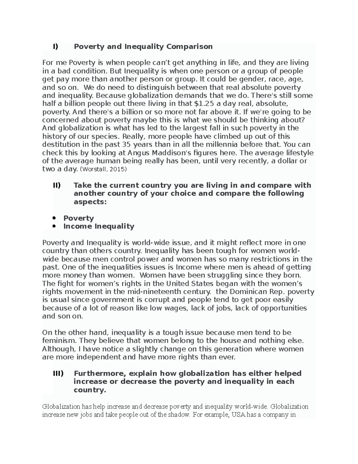 Poverty and Inequality Comparison intro economic - I) Poverty and ...