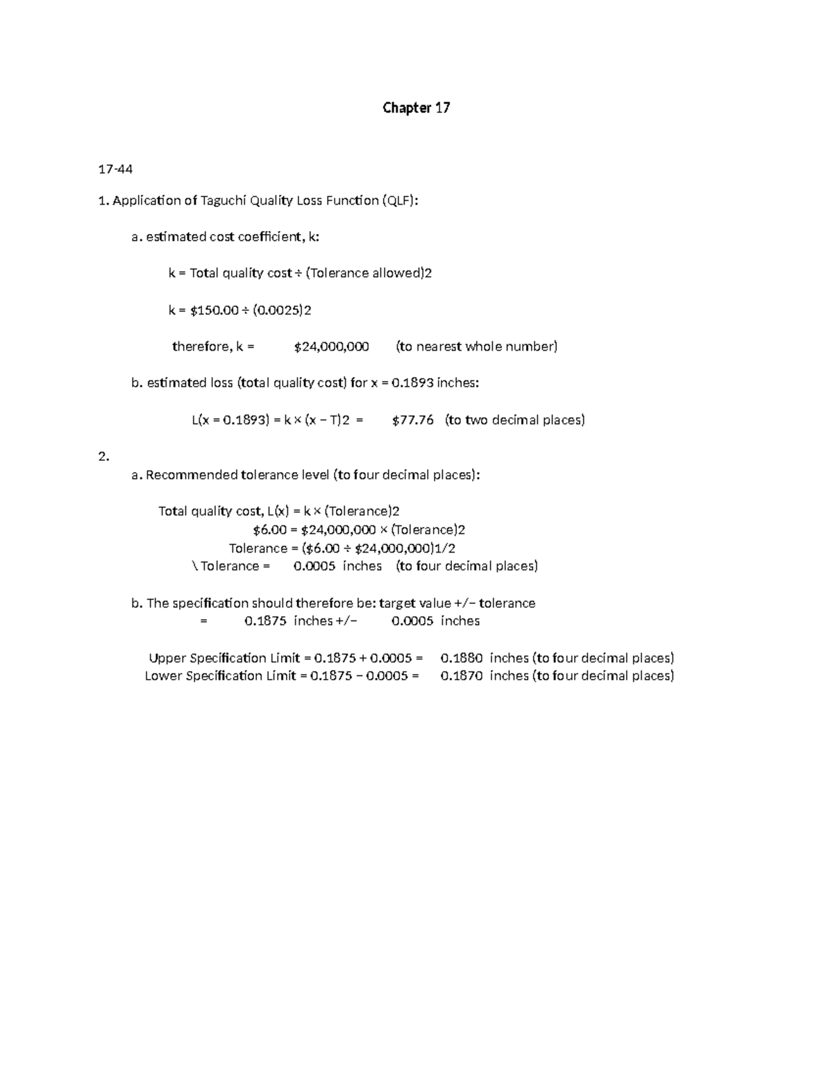 Chapter 17 Quality - Book solution - Chapter 17 17- Application of ...
