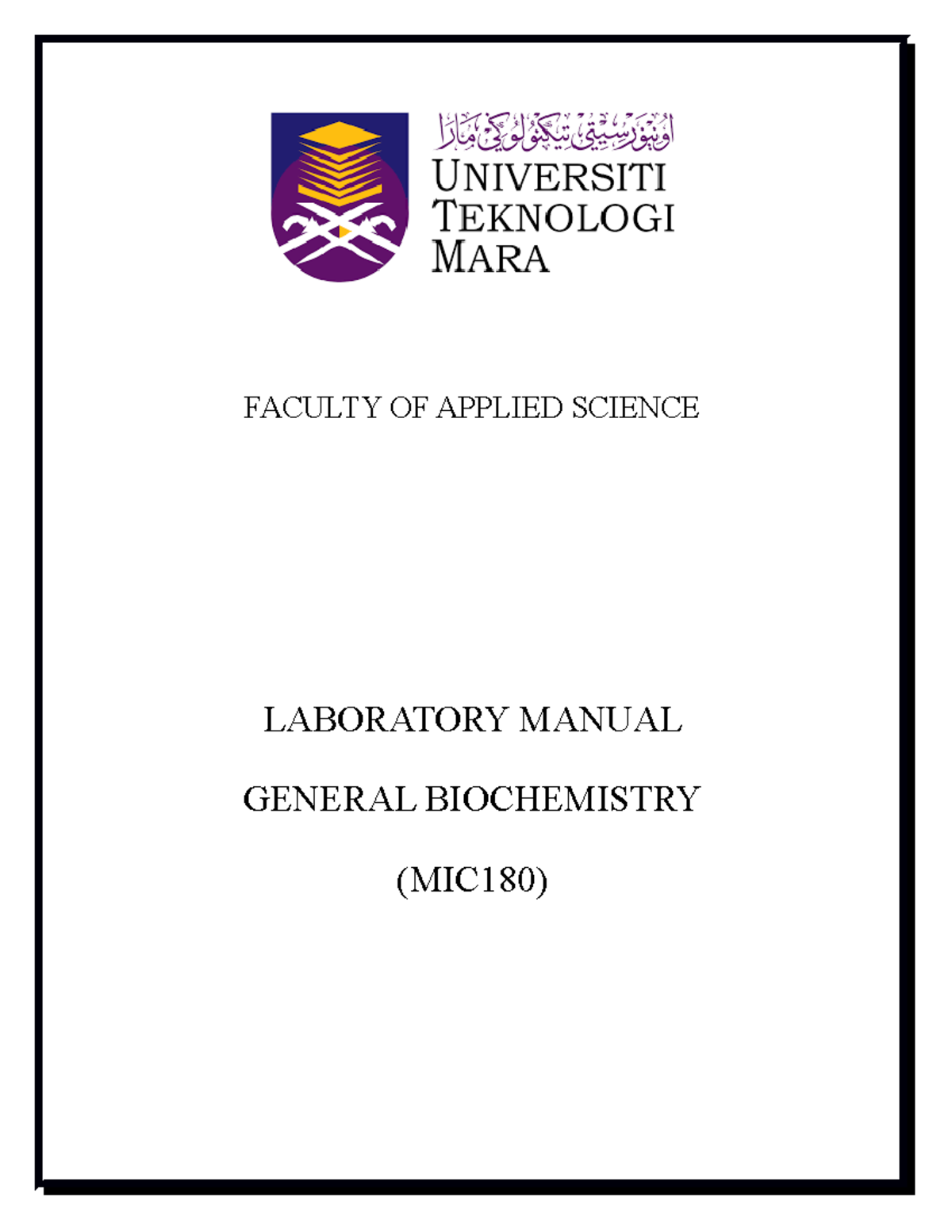 1. MIC180 - Laboratory Manual - FACULTY OF APPLIED SCIENCE LABORATORY ...