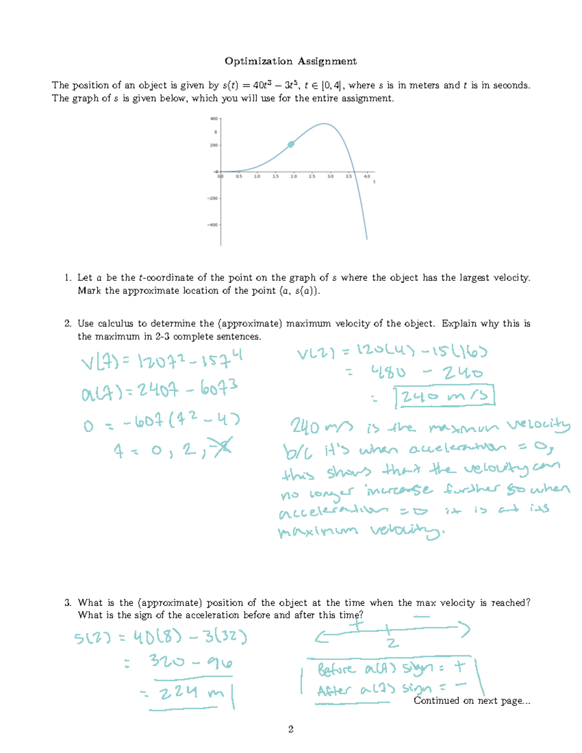 Optimization Assignment - The graph of s is given below, which you will use for the entire - Studocu