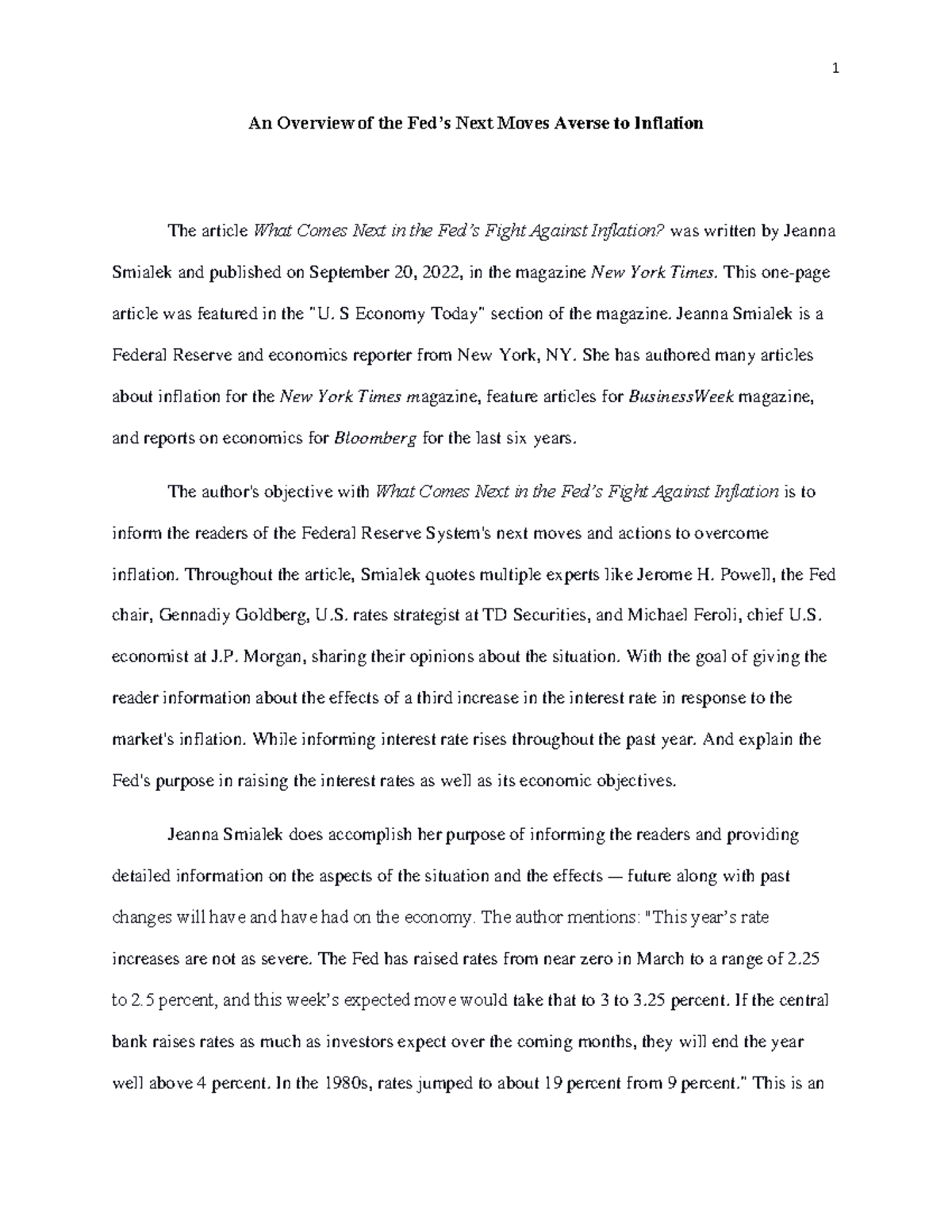 Gordon Rule Written assignment #1 - 1 An Overview of the Fed’s Next ...