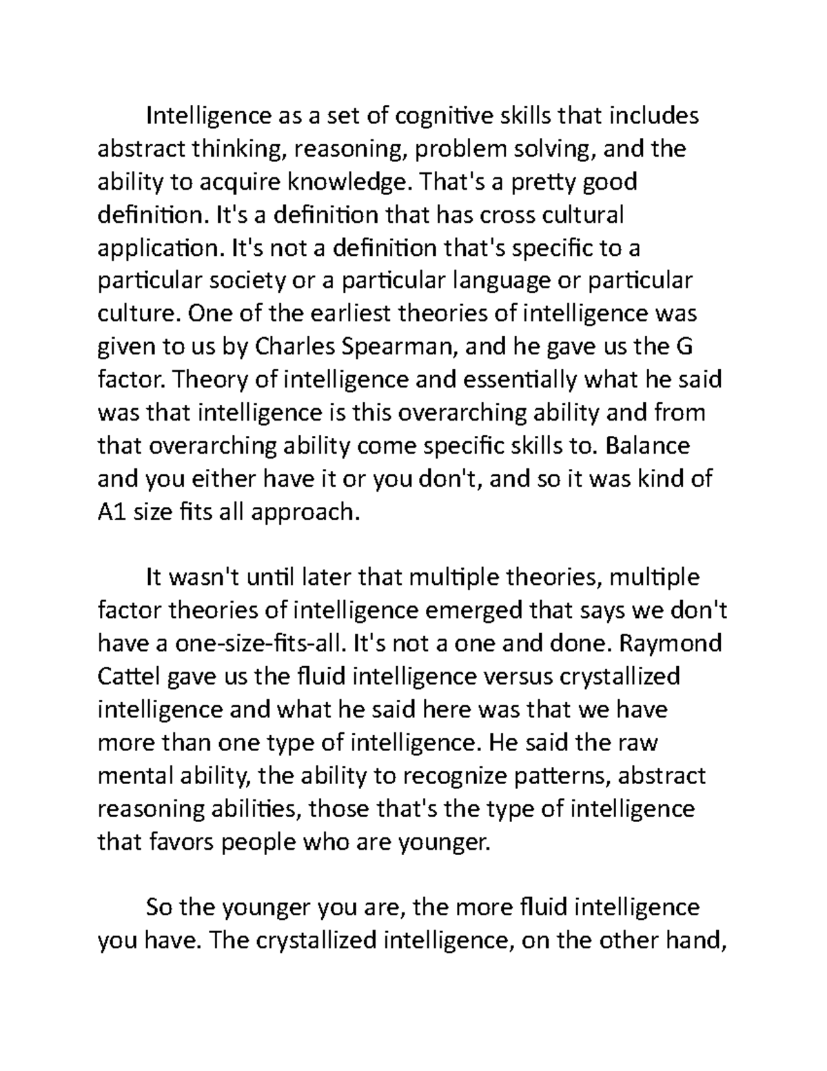 Chapter 10 Intelligence Teacher Lecture Intelligence As A Set Of