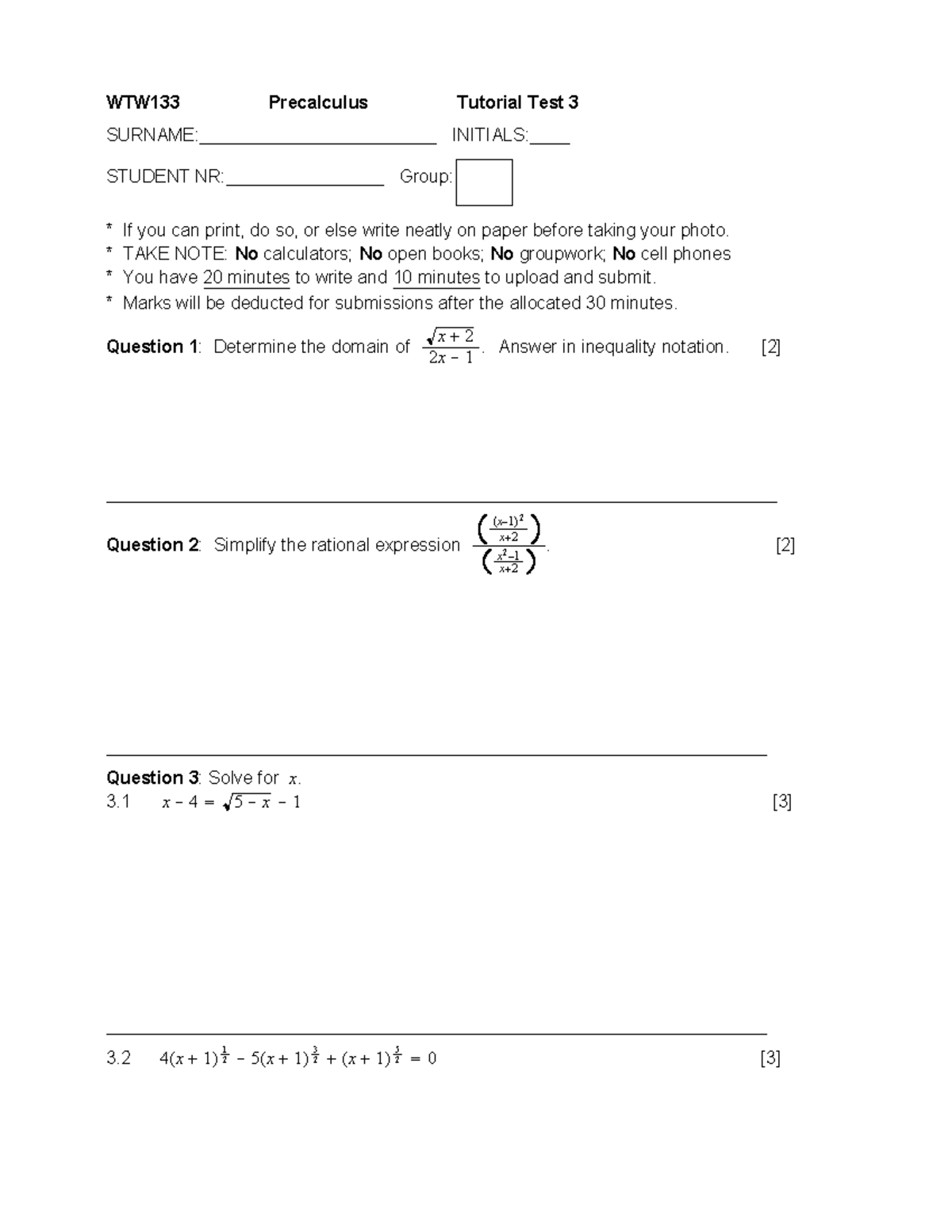 TT3 - TT3 - WTW133 Precalculus Tutorial Test 3 SURNAME ...
